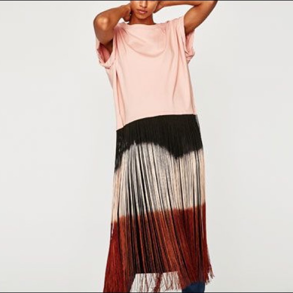 Zara | Tops | Zara Womens Ombre Pink Black Long Fringe Tshirt | Poshmark
